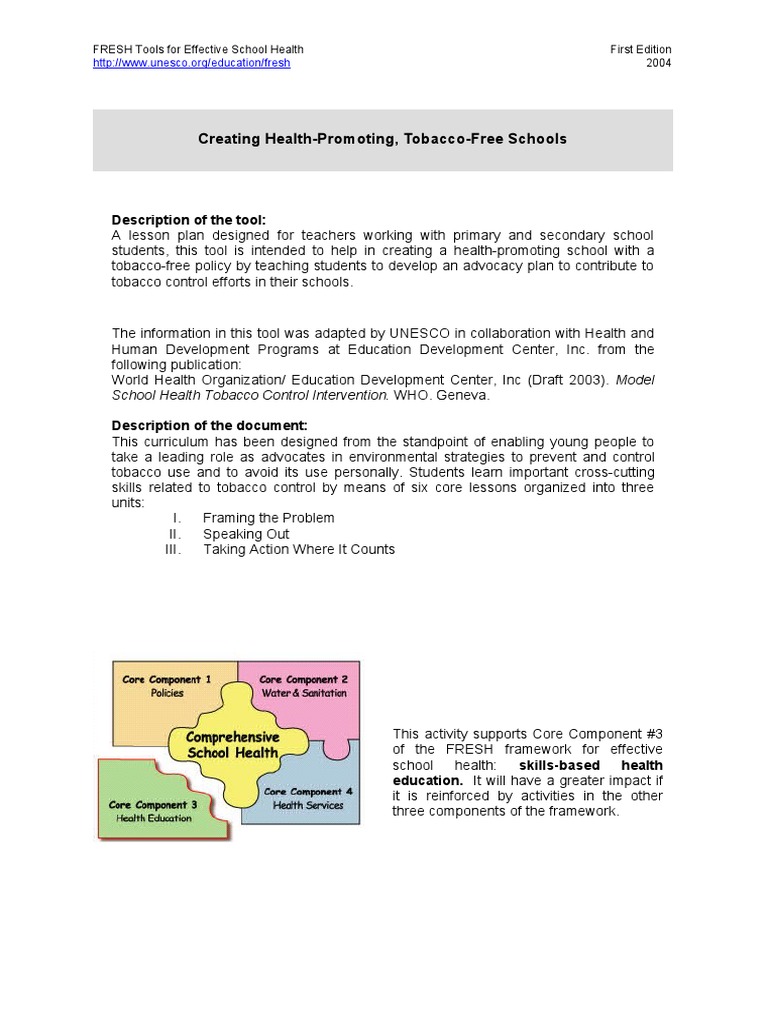 Creating Health-Promoting, Tobacco-Free Schools: Description of The ...