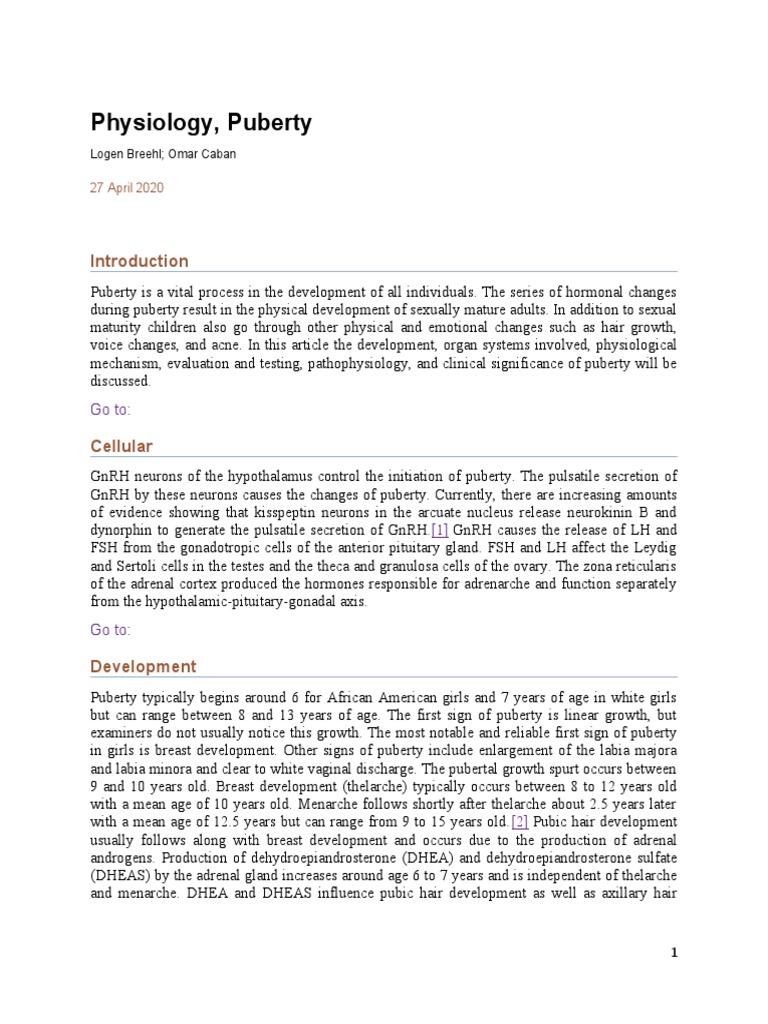 Physiology And Puberty Pdf Puberty Luteinizing Hormone