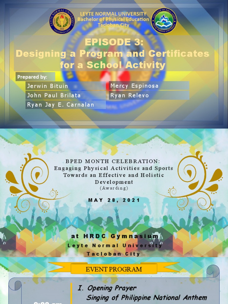 Episode 3: Designing A Program and Certificates For A School Activity | PDF