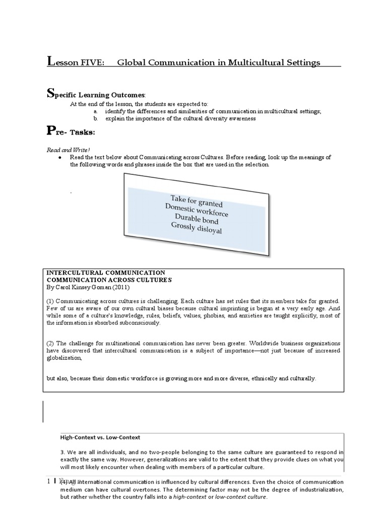 FINAL Lessons 2 | PDF | Essays | Cross Cultural Communication