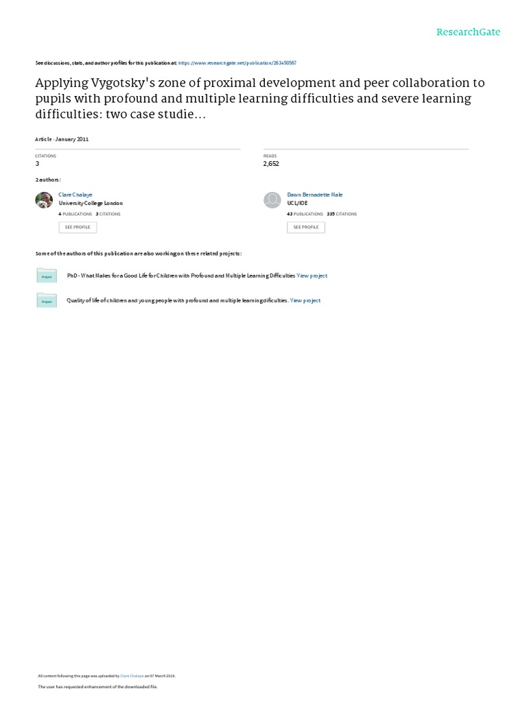 Applying Vygotsky's ZPD and peer collaboration for pupils with SLD and ...