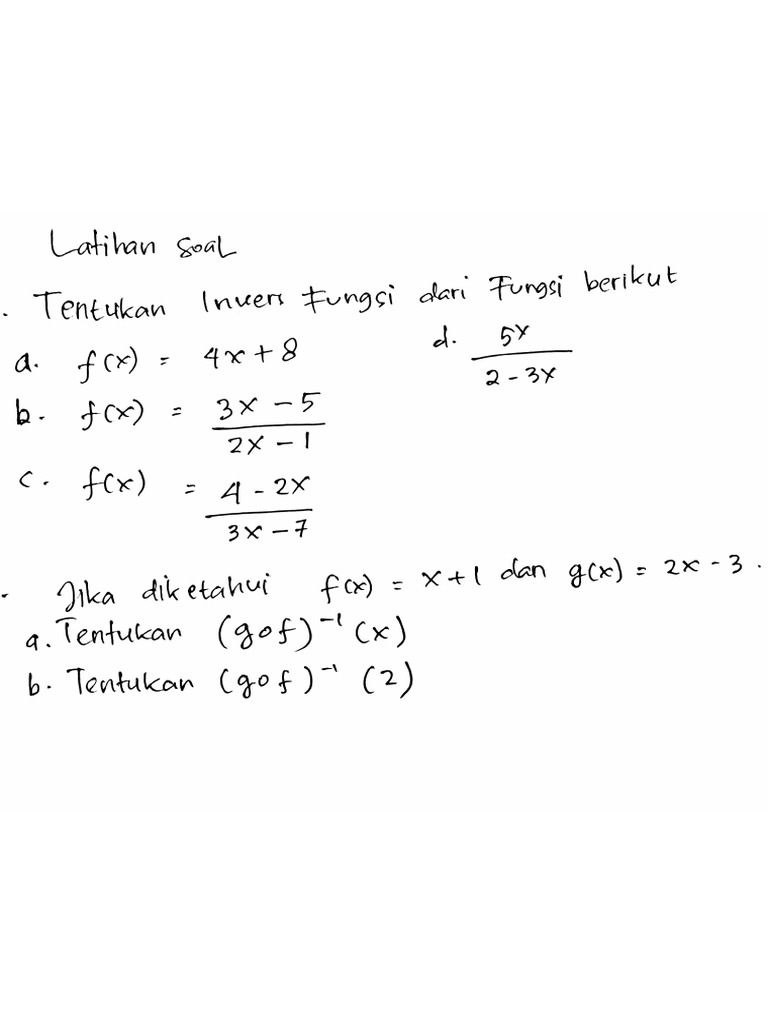 Latihan Soal Fungsi Invers | PDF