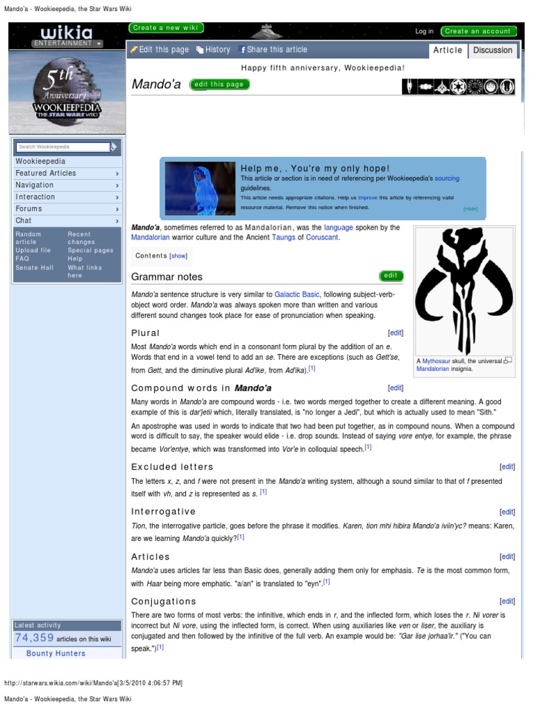 Mando'a - Wookieepedia, The Star Wars Wiki | PDF | Star Wars | Syntax