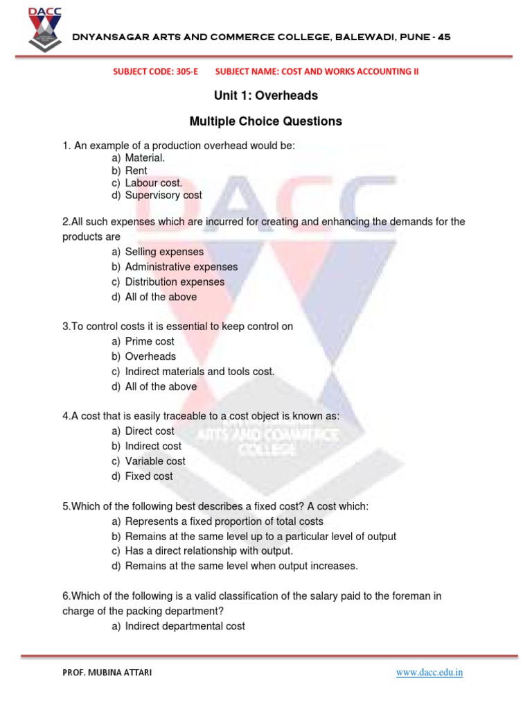 MCQ 305E Costworks Accounting II | PDF | Cost | Cost Of Goods Sold