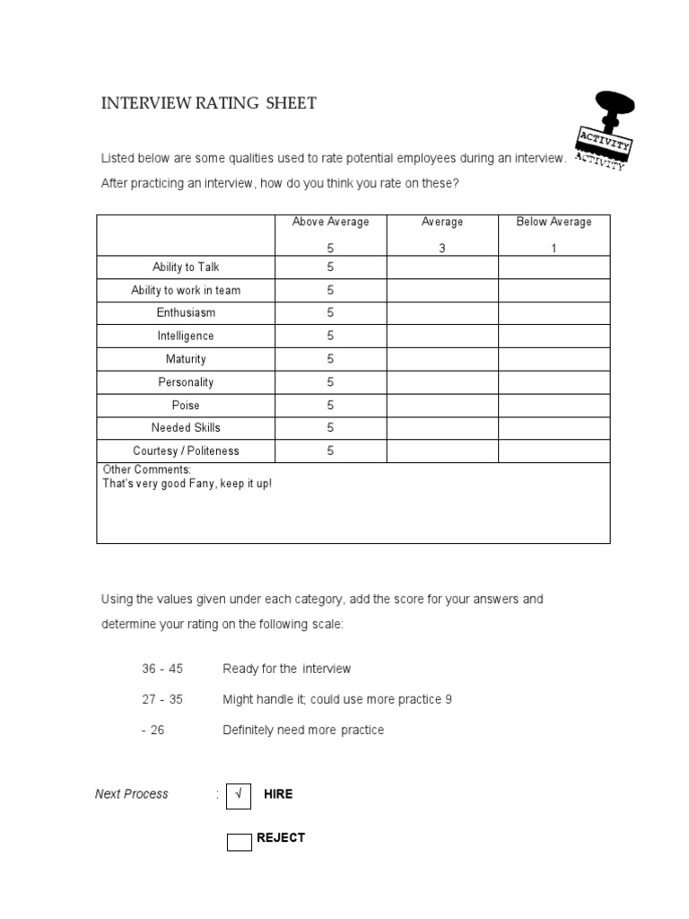 Interview Rating Sheet