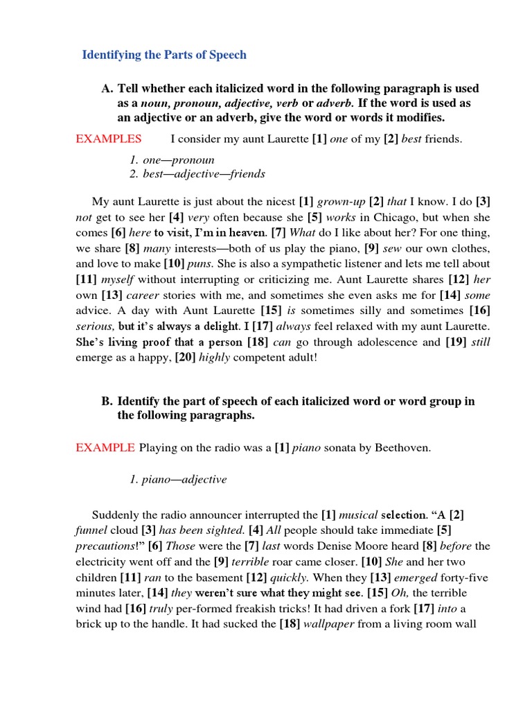 Exercise 1.7. Determining Parts of Speech | PDF | Part Of Speech ...