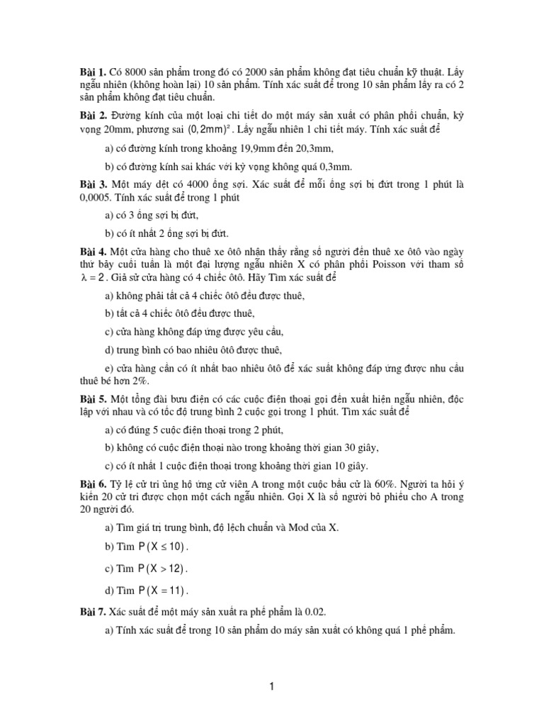 (123doc) - Bai-Tap-Xac-Suat-Thong-Ke-Chuong-2-Va-3-Phan-3 | PDF