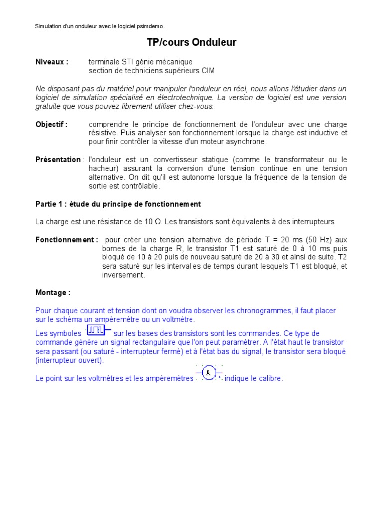 TPcours Onduleur | PDF | Onduleur | Énergie électrique