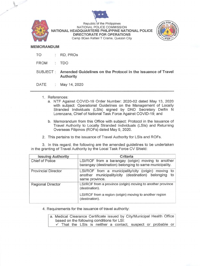 PNP Amended Guidelines On The Protocol in The Issuance of Travel ...