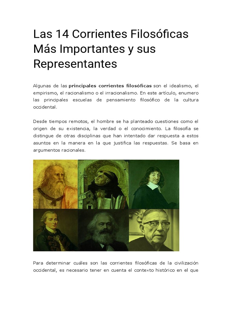 Las 14 Corrientes Filosóficas Más Importantes y Sus Representantes ...