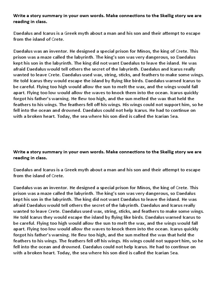 Write A Story Summary in Your Own Words. Make Connections To The ...