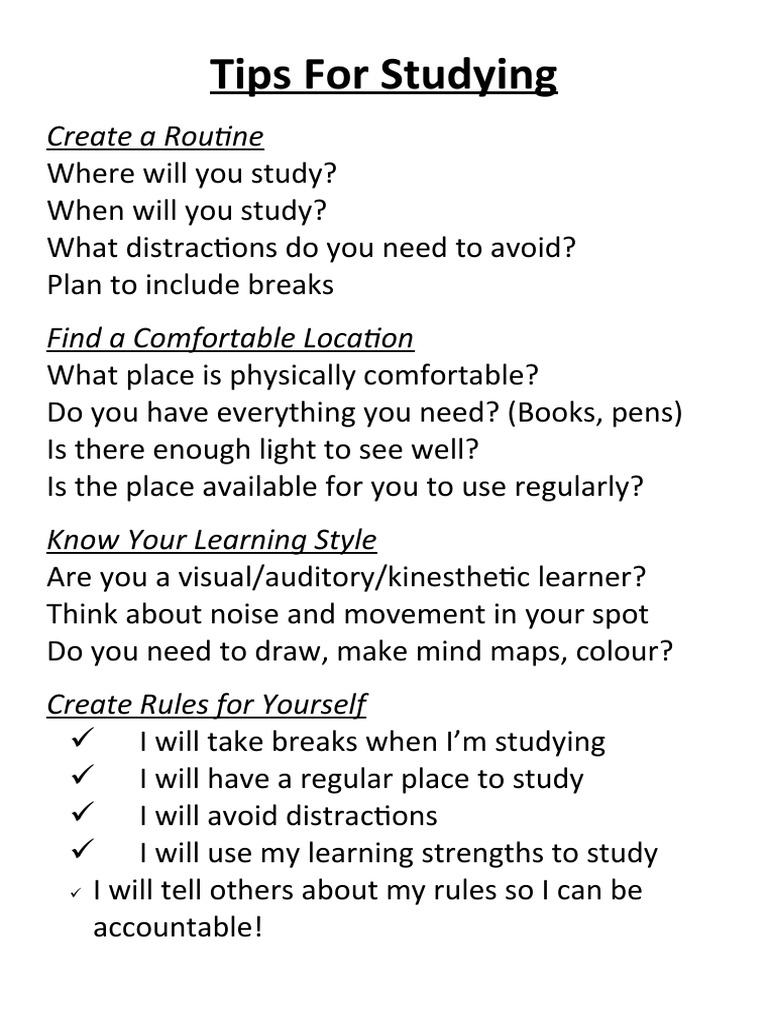 Tips For Studying Poster | PDF | Self-Improvement