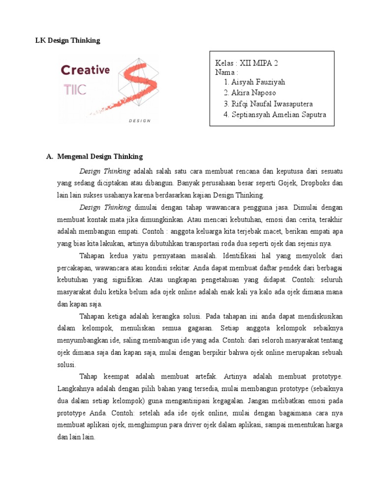 Tugas Keterampilan Design Thinking (Kelompok 2) | PDF