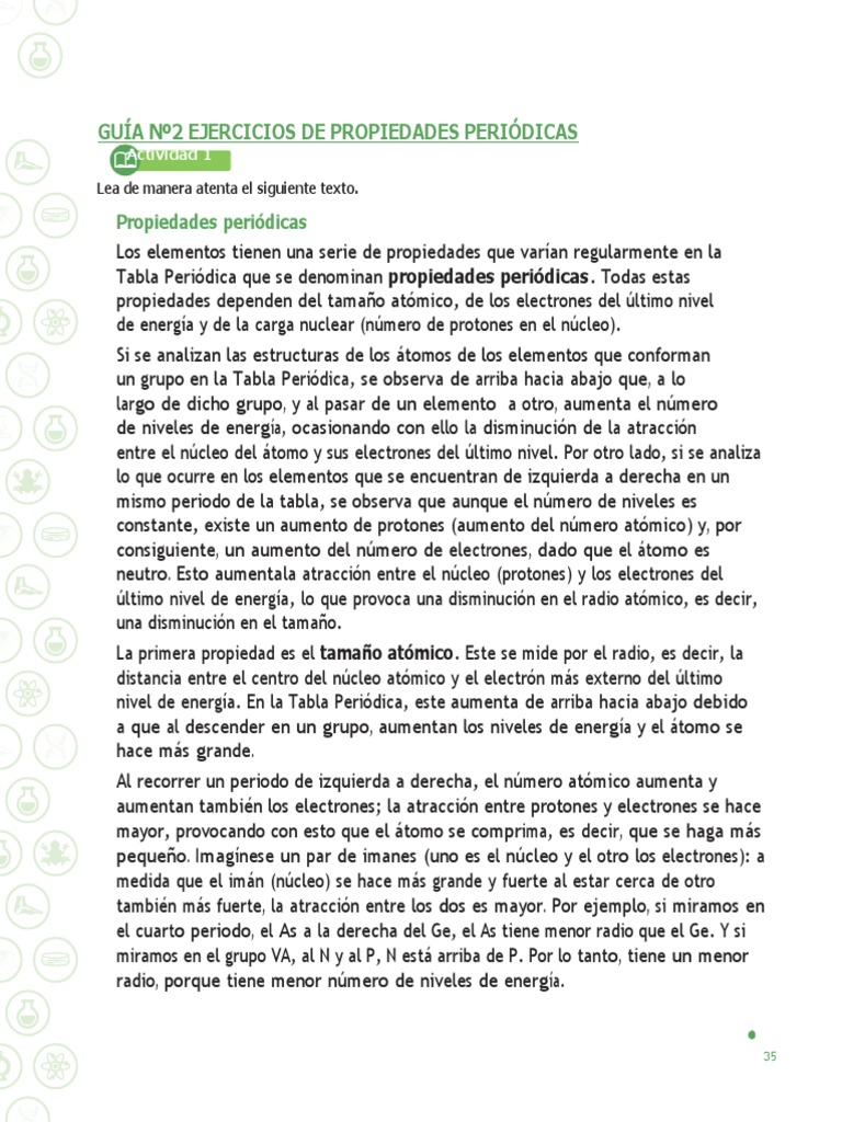 Guía Nº2 Ejercicios de Propiedades Periódicas | PDF | Tabla periódica ...