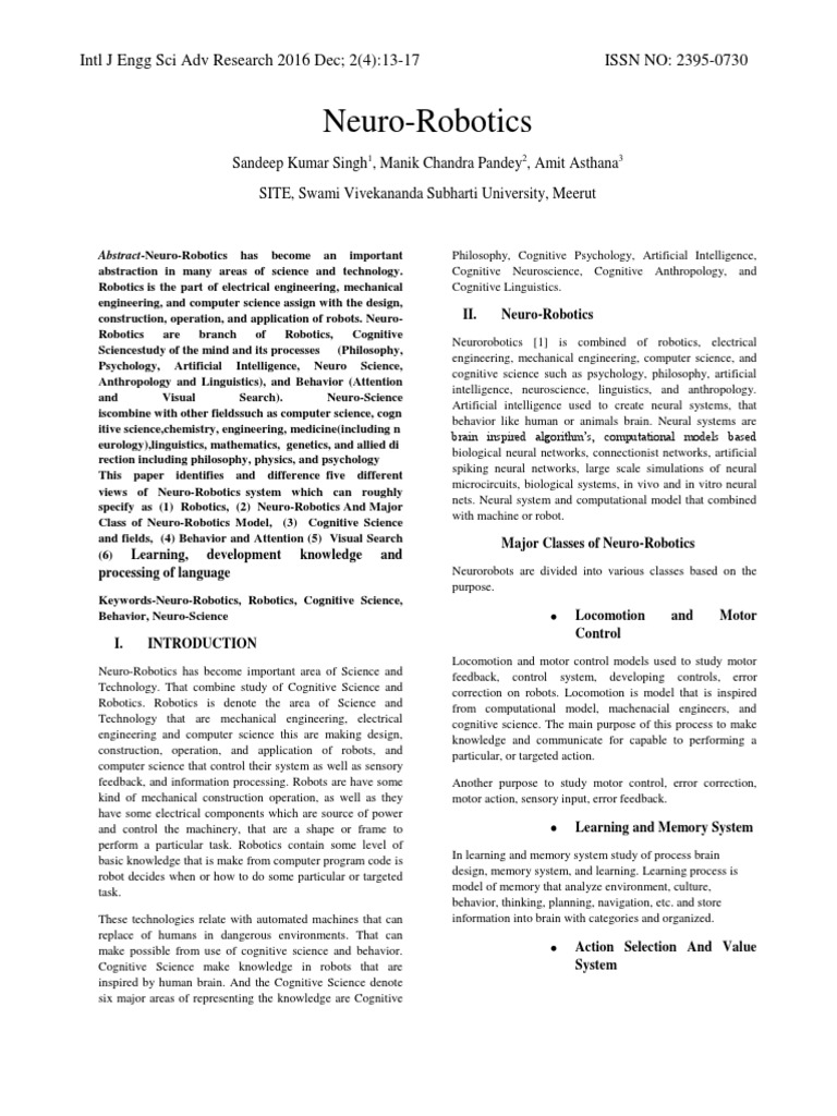 Neuro Robotics | PDF | Cognition | Cognitive Science