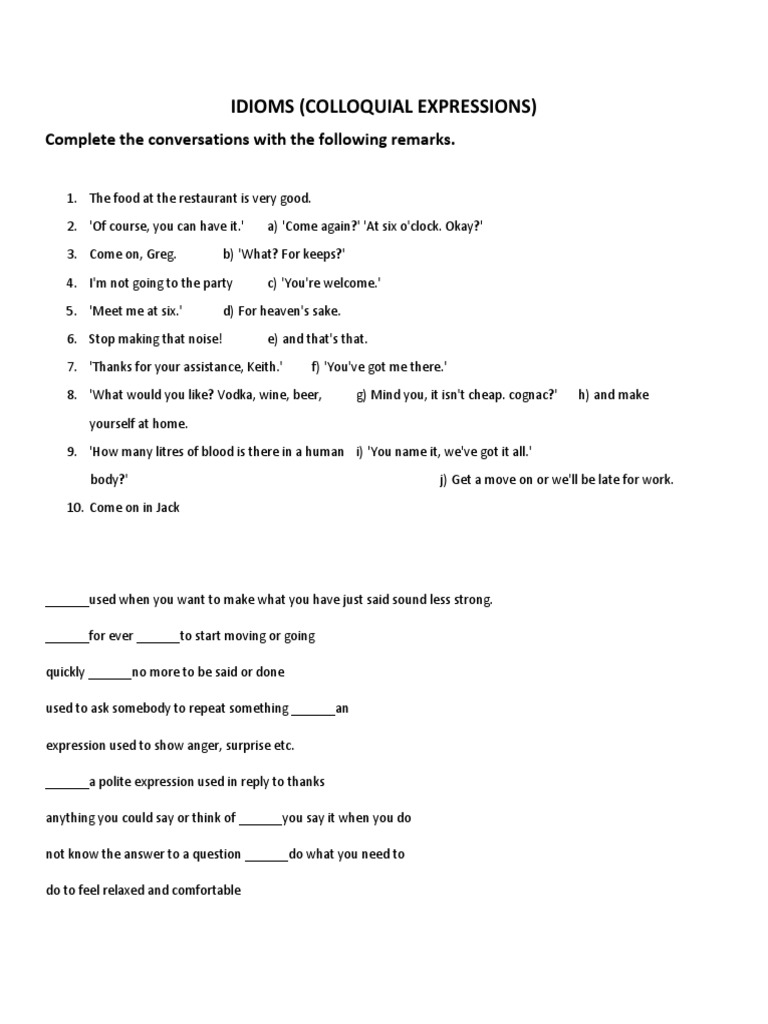 Idioms Colloquial Expressions F | PDF
