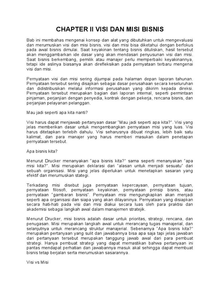 Chapter II Visi Dan Misi Bisnis | PDF
