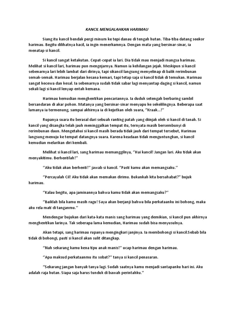 Kancil Mengalahkan Harimau | PDF | Agama & Spiritualitas | Fiksi Misteri, Thriller, & Kejahatan
