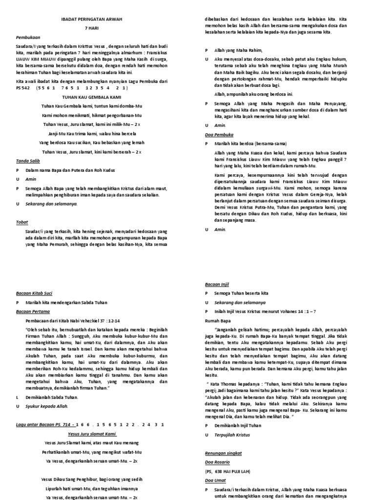 Ibadat Arwah 7 Hari Katolik | PDF
