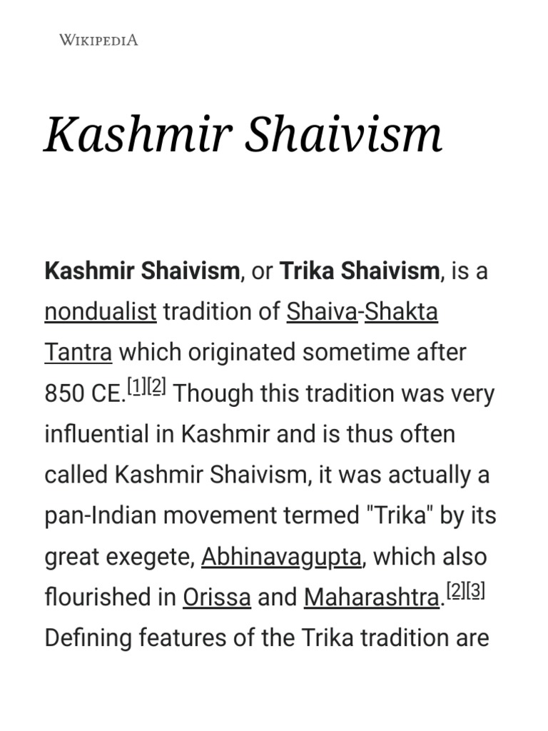 Kashmir Shaivism - Wikipedia | PDF | Theism | Theistic Indian Philosophy