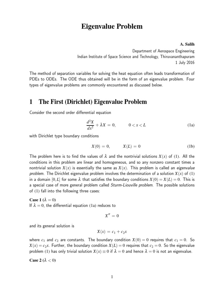1 The First (Dirichlet) Eigenvalue Problem | PDF | Eigenvalues And Eigenvectors | Ordinary ...