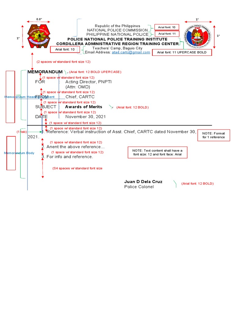Memorandum FOR: Police National Police Training Institute Cordillera ...