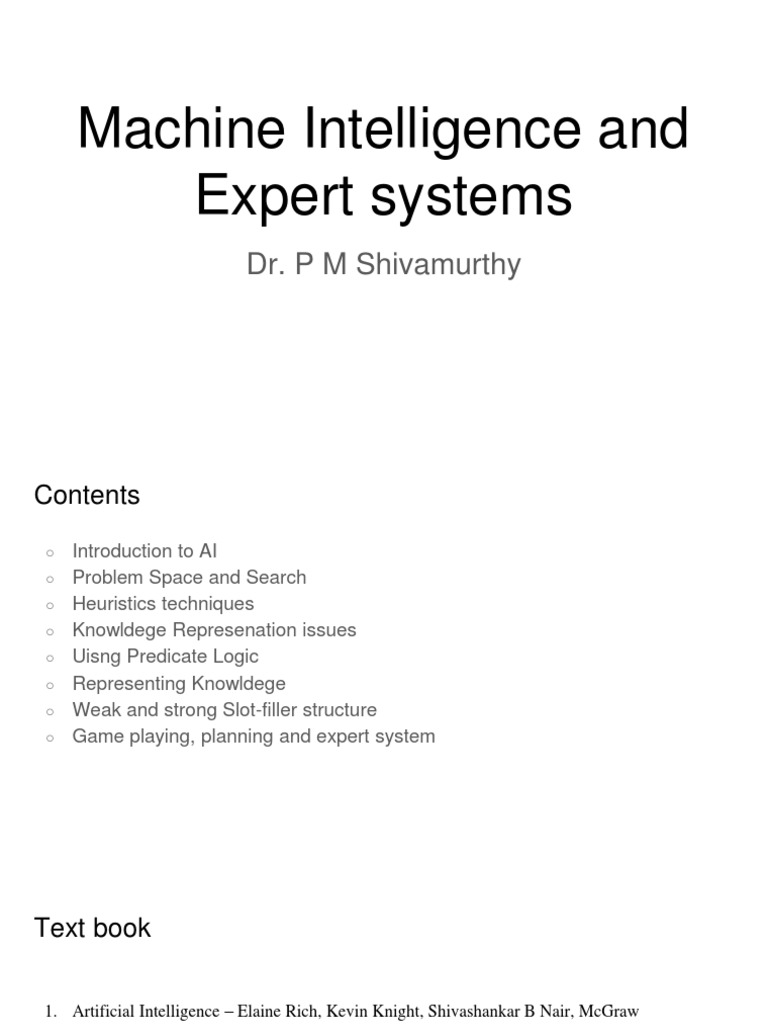 Machine Intelligence and Expert Systems: Dr. P M Shivamurthy | PDF | Artificial Intelligence ...