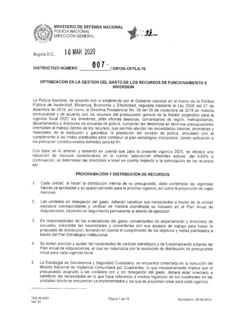 Instructivo 007 Dipon-Ofpla Del 10032020 PDF | PDF