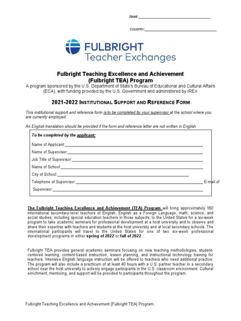 Fulbright Teaching Excellence and Achievement (Fulbright TEA) Program ...