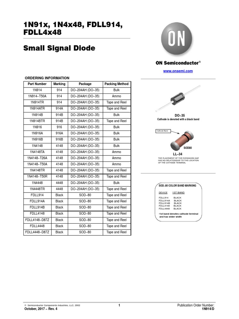 1N91x, 1N4x48, FDLL914, FDLL4x48 Small Signal Diode: Ordering ...