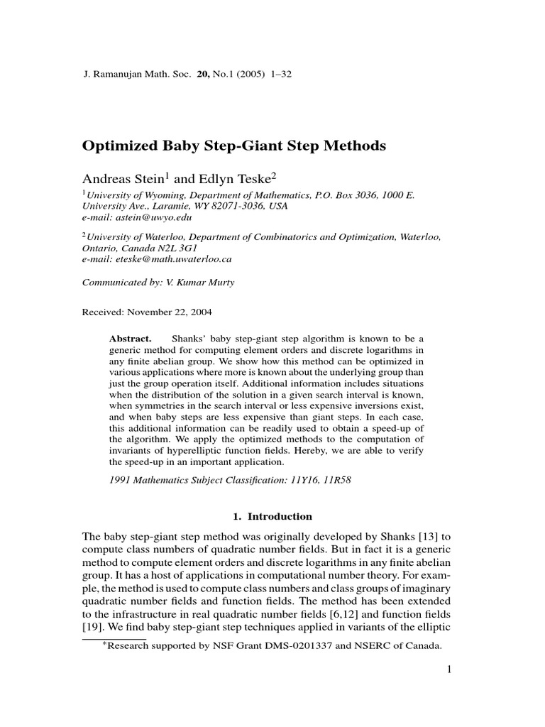 Optimized Baby Step-Giant Step Methods | PDF | Group (Mathematics ...