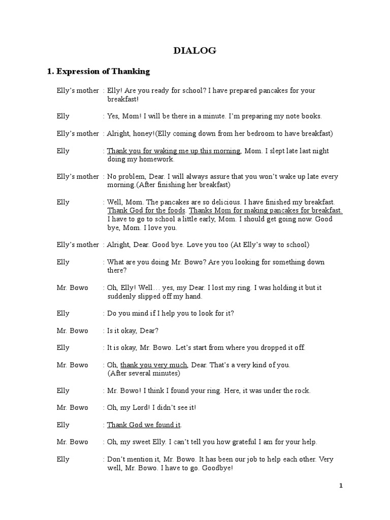 Dialog: 1. Expression of Thanking | PDF