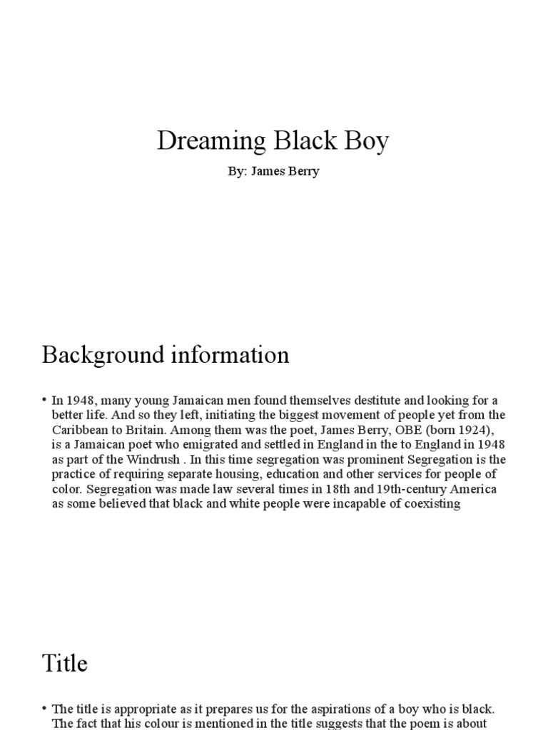 Dreaming Black Boy: By: James Berry | PDF