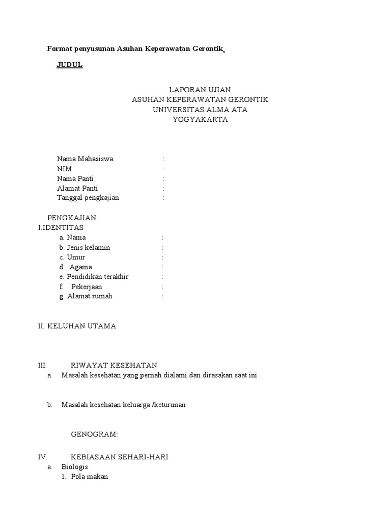 Format Penyusunan Asuhan Keperawatan Gerontik 2020 | PDF