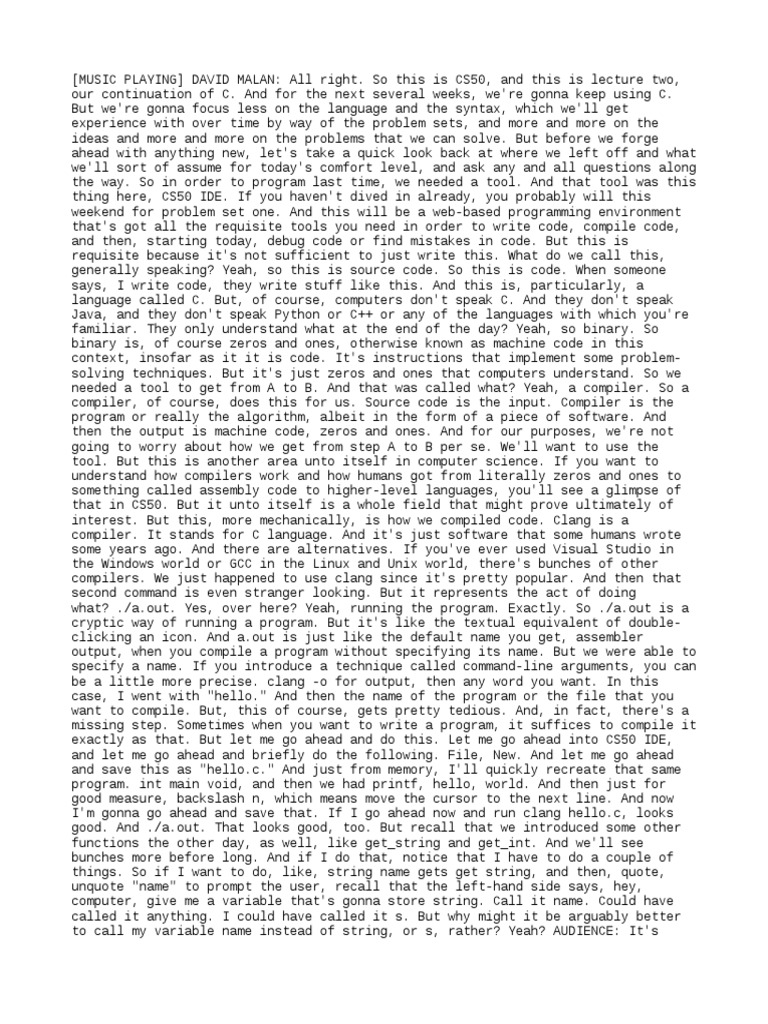 Learn C Programming with CS50 Lecture on Functions, Libraries, Compilation & Debugging | PDF ...