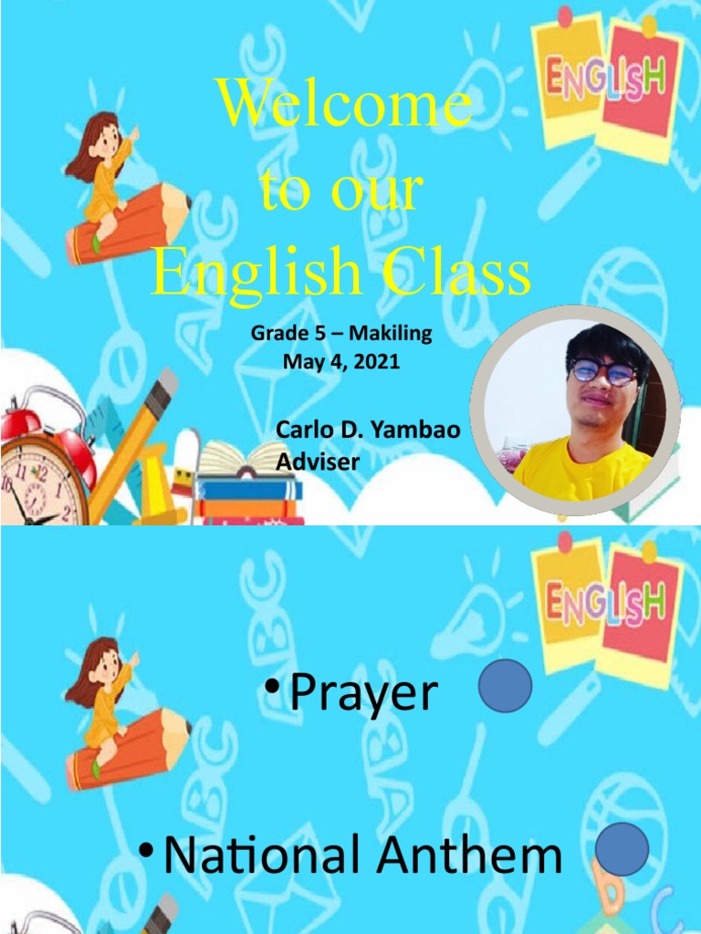 Welcome To Our English Class: Carlo D. Yambao Adviser | PDF