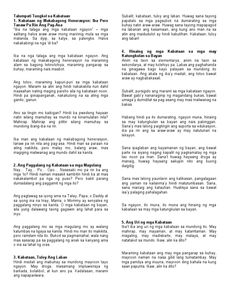 Halimbawa NG Talumpati Ibat Ibang Paksa | PDF