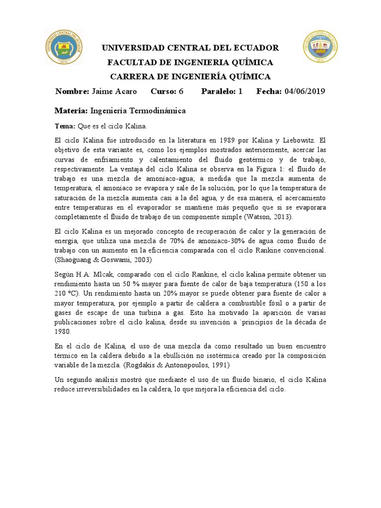 Introducción al Ciclo Kalina | PDF | Temperatura | Naturaleza