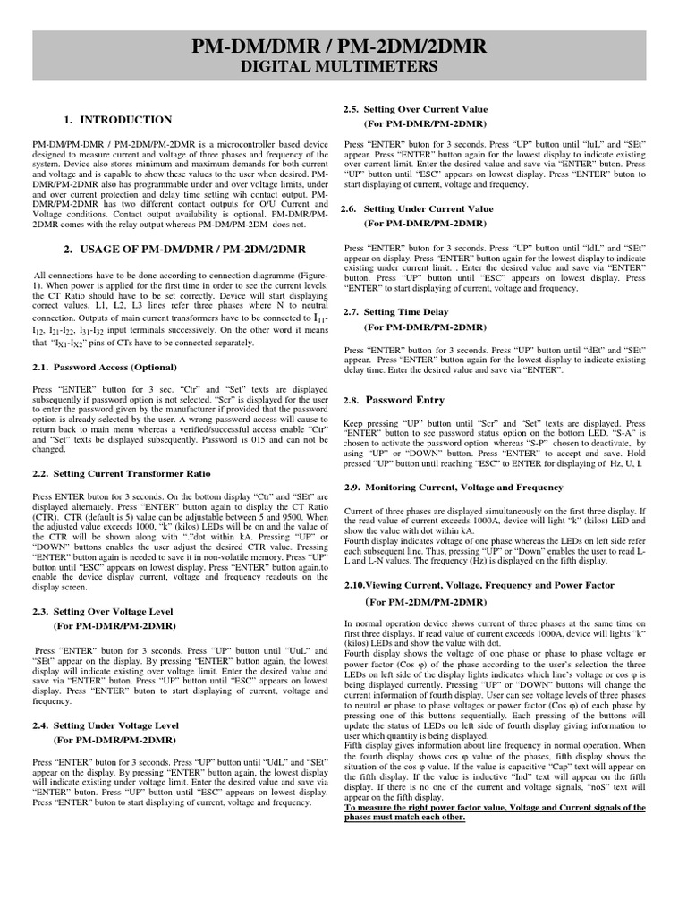 PM-DM/DMR / Pm-2Dm/2Dmr: Digital Multimeters | PDF | Relay | Light ...