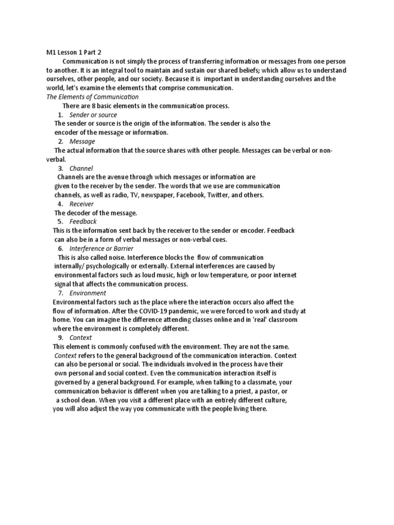 M1 Lesson 1 Part 2 | PDF | Communication | Human Nature M1 Lesson 1 Part 2 | PDF | Communication | Human Nature
