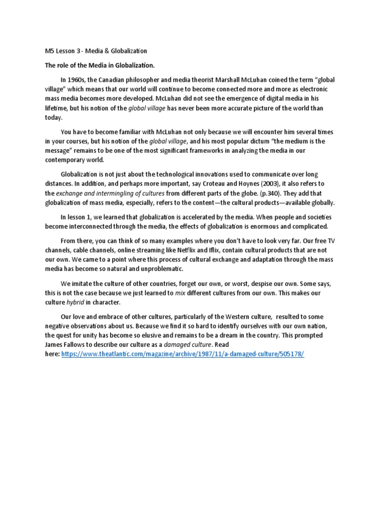 M5 Lesson 3 - Media & Globalization | PDF | Social Science