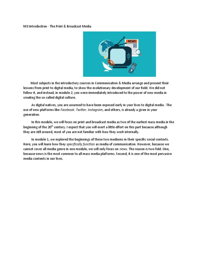 M3 Introduction - The Print & Broadcast Media | PDF