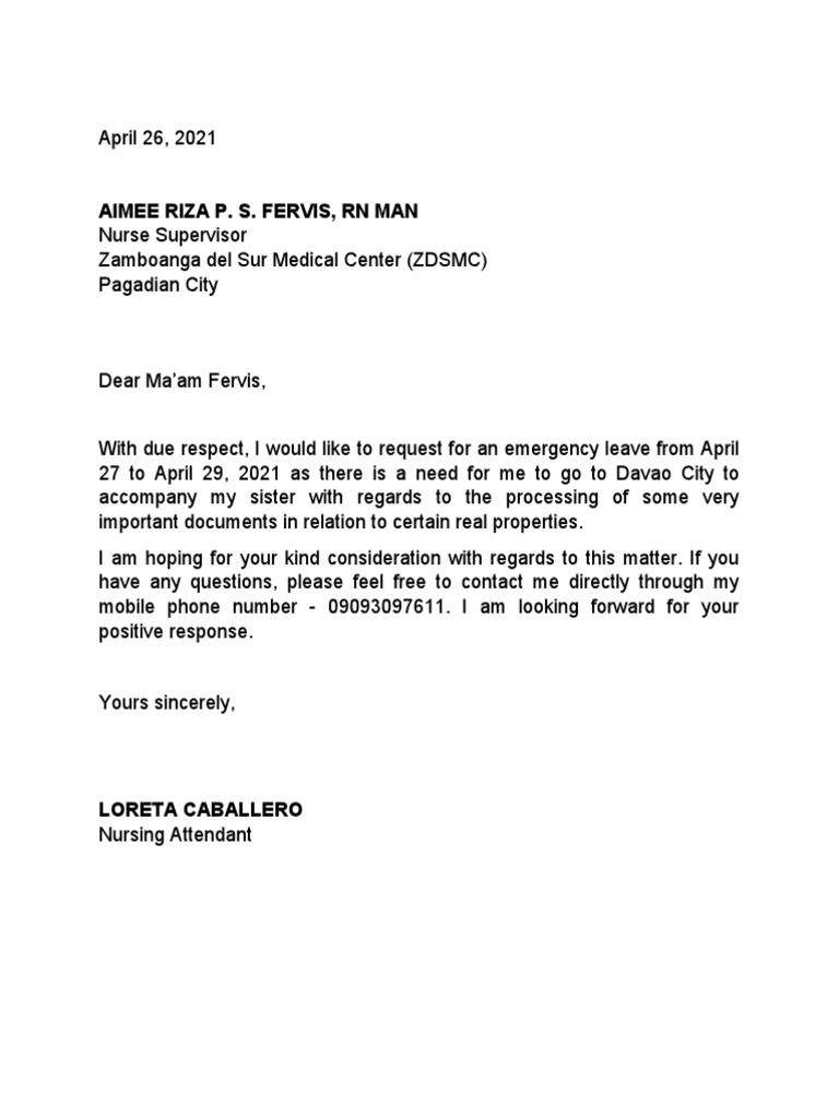 Emergency Leave Letter | PDF