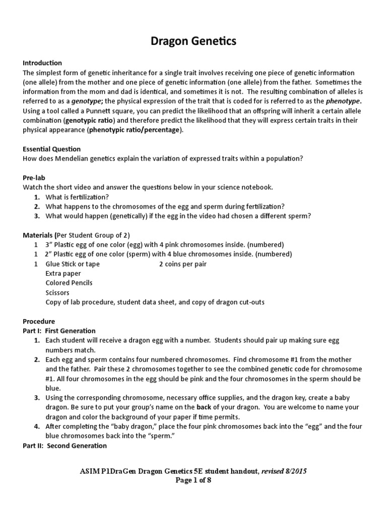 Dragon Genetics Student | Download Free PDF | Zygosity | Phenotypic Trait