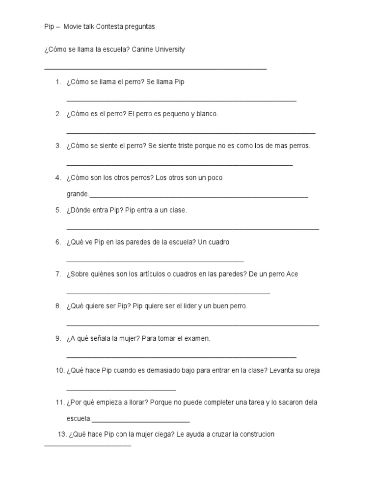 Pip - Preguntas - Cortometraje-E Learners | PDF