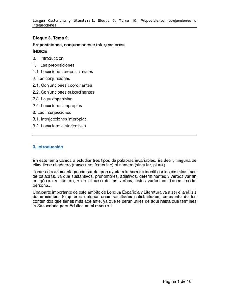 Preposiciones, Conjunciones e Interjecciones | PDF | Preposición y ...