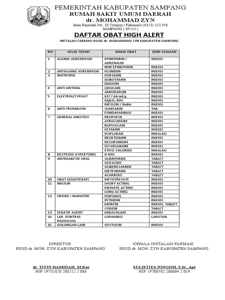 Daftar Obat High Alert RSMZ | PDF