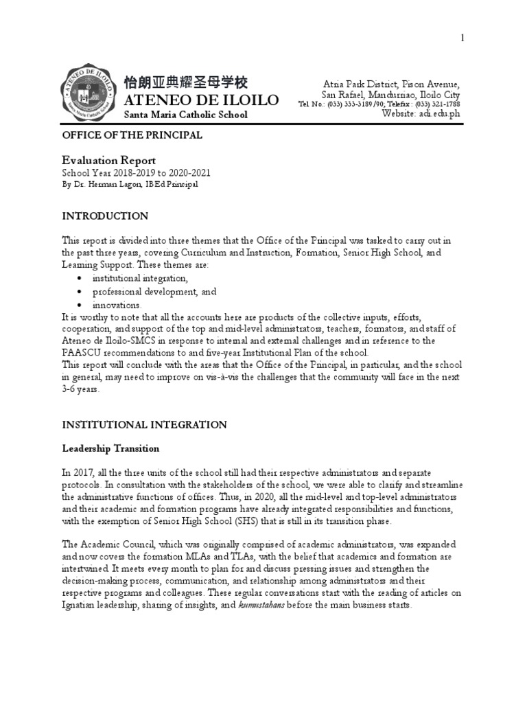 Principal Report (2018-2021) | PDF | Mentorship | Human Nature