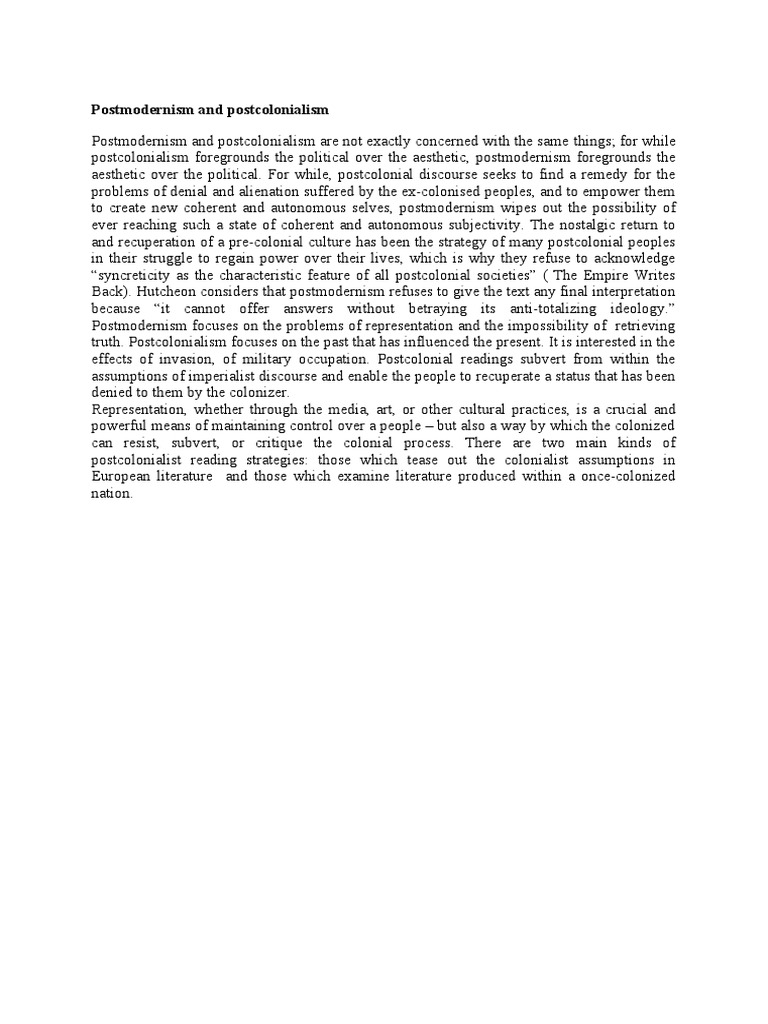 Postmodernism and Postcolonialism | PDF | Politics | Social Science