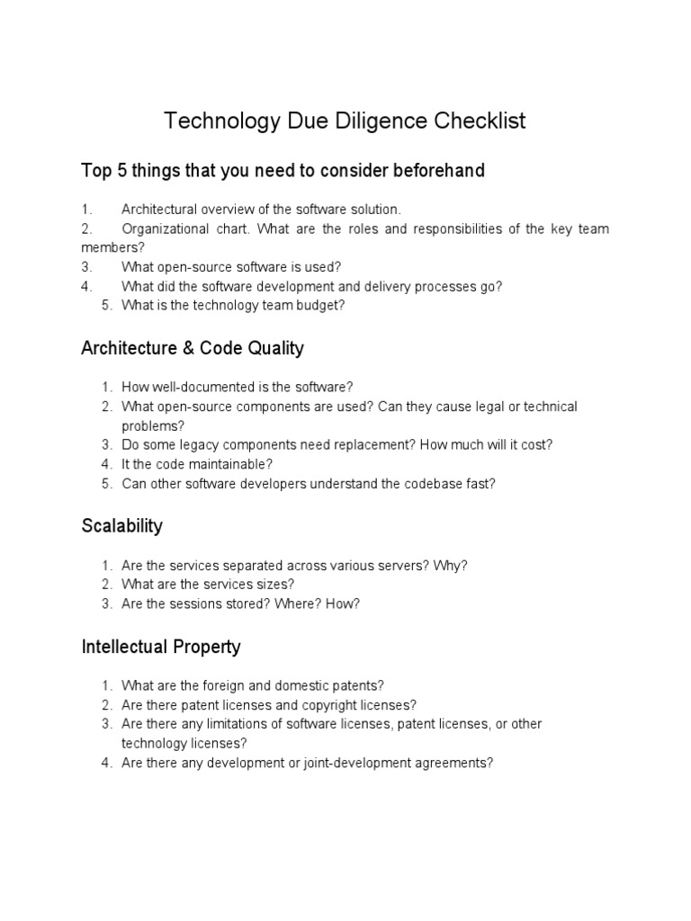 Tech Due Diligence Checklist | PDF